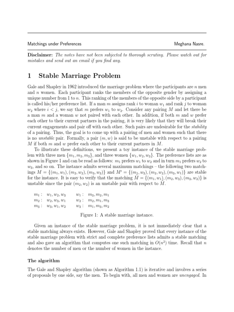 1 Stable Marriage Problem | PDF | Discrete Mathematics | Mathematical Logic