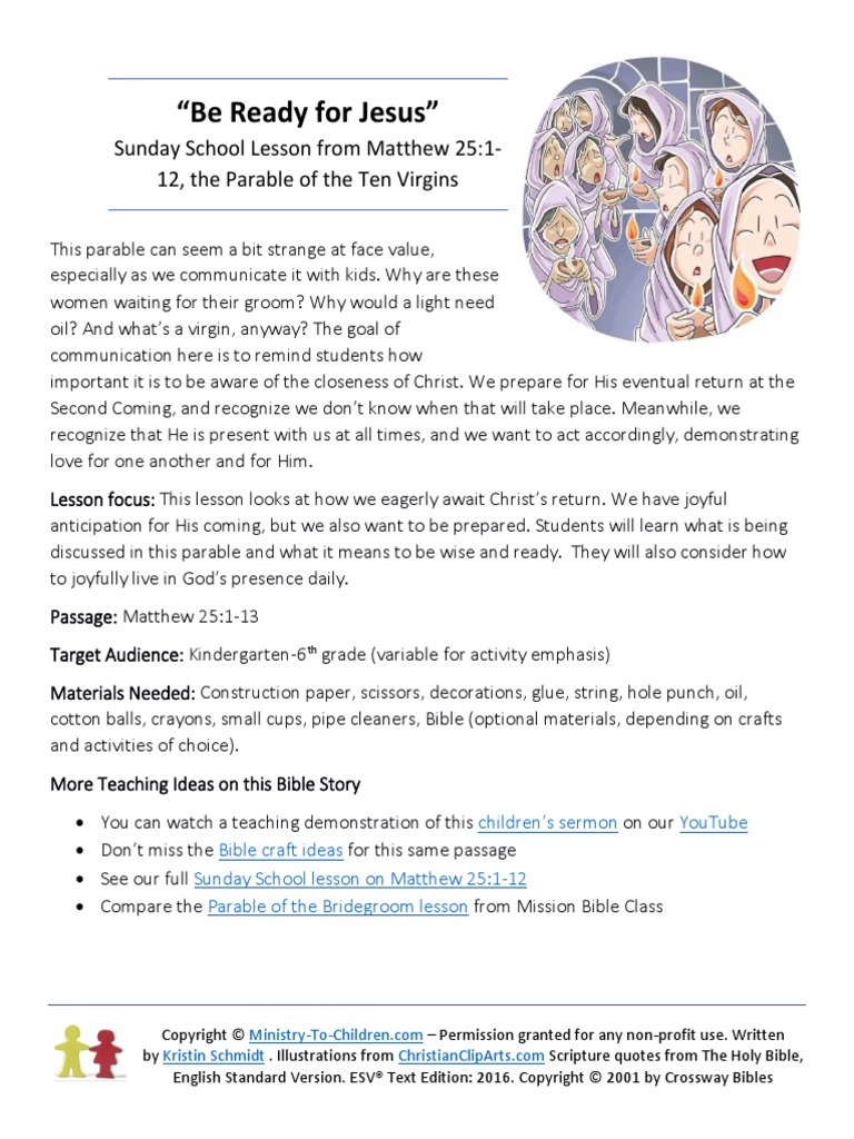 Matthew 25 - 1 12 Sunday School Lesson Be Ready For Jesus | PDF ...