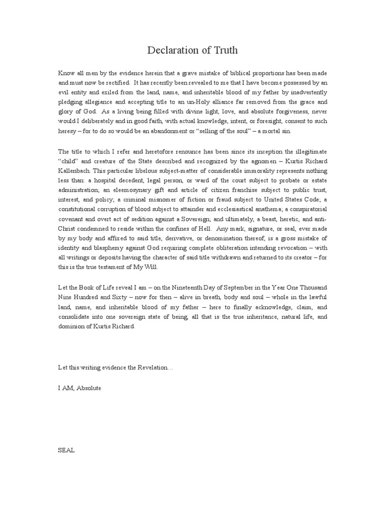 Declaration of Truth | PDF | Heresy | Soul