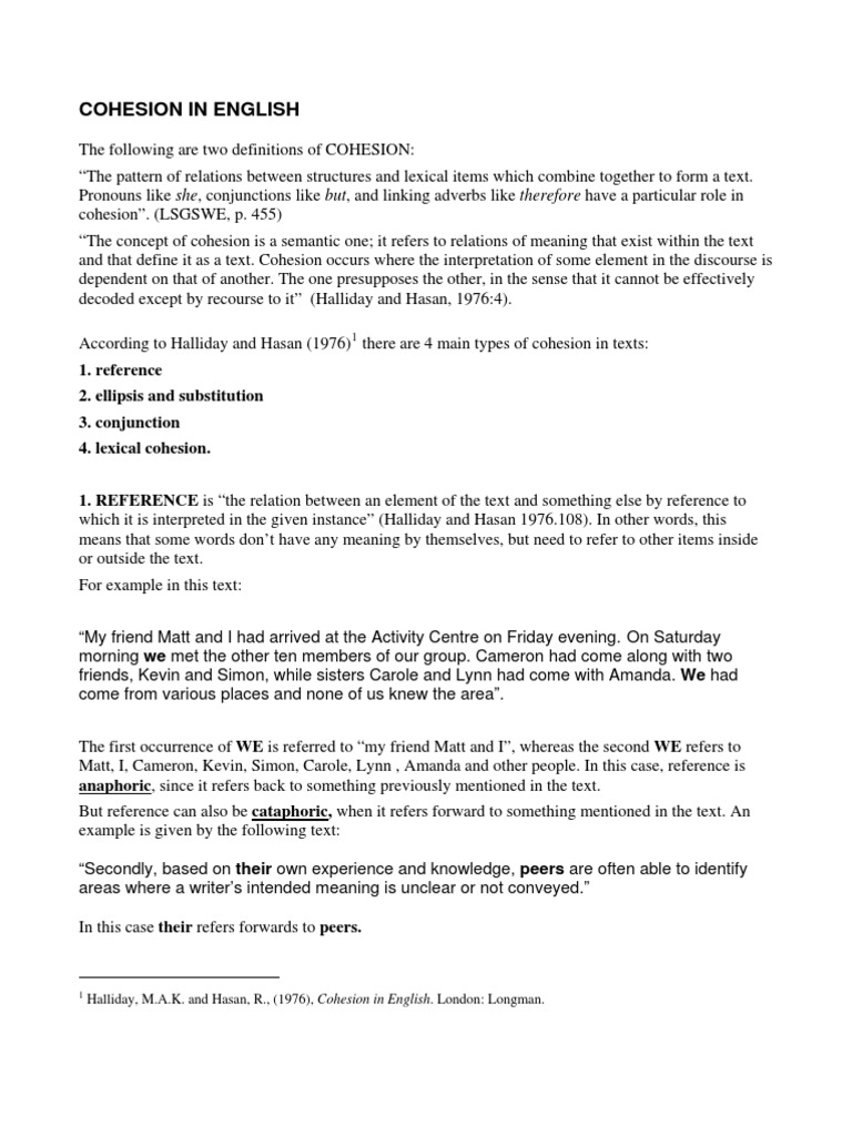 Cohesion in English | PDF | Linguistic Morphology | Cognitive Science