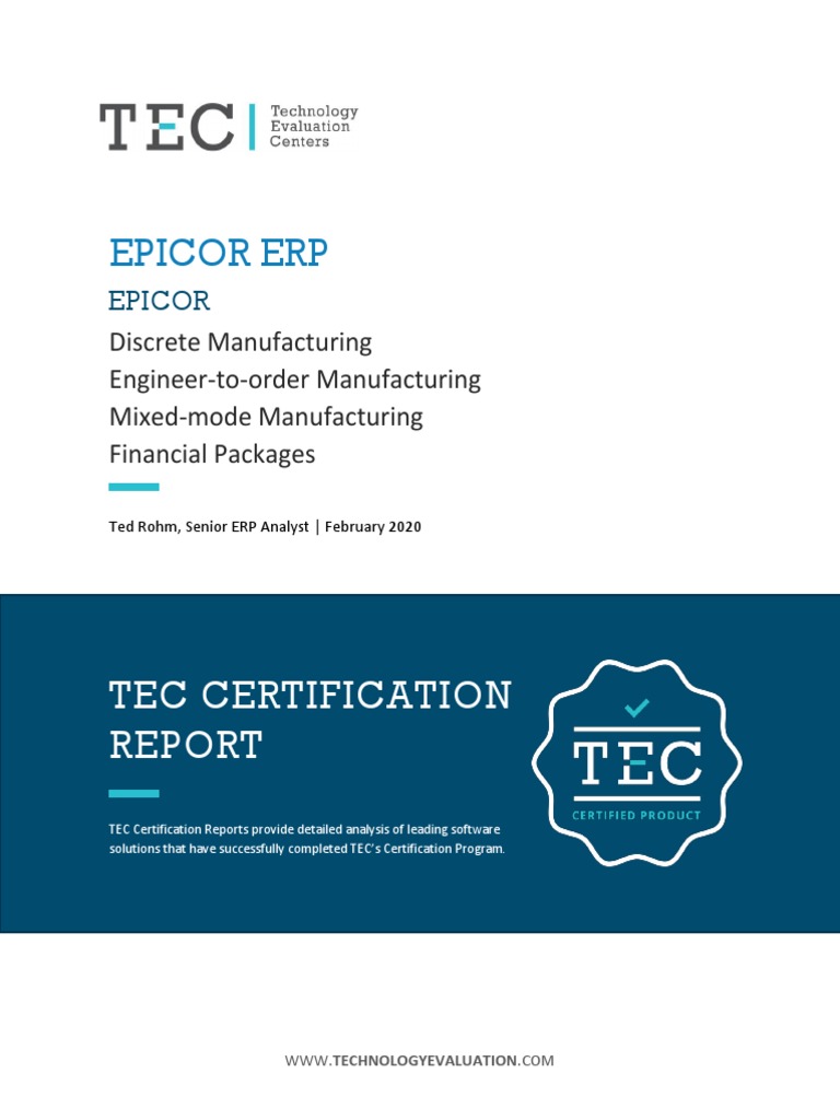 Epicor Erp: Tec Certification | Download Free PDF | Enterprise Resource Planning | Internet Of ...