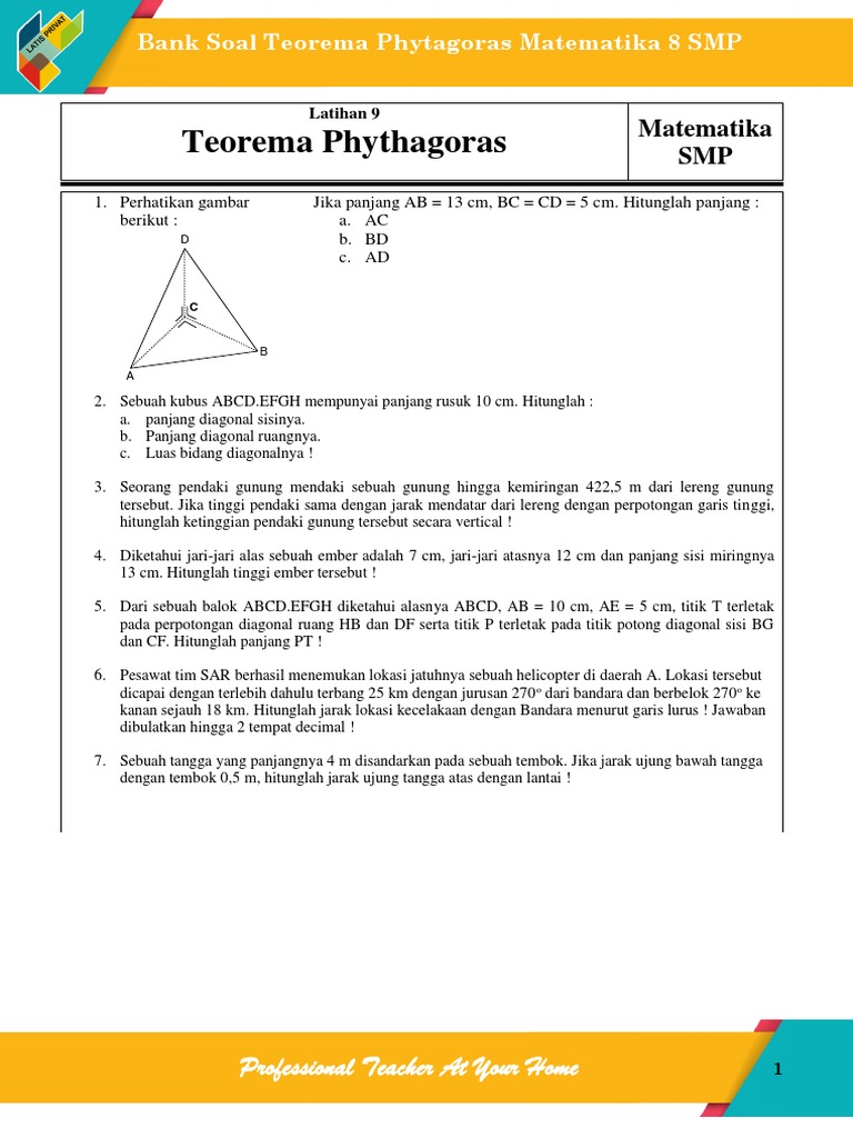 Bank Soal Teorema Phytagoras 8 SMP - 9 | PDF