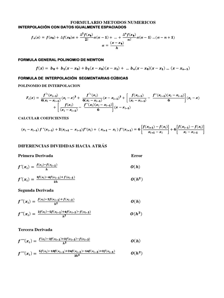 Formulario de Métodos Numéricos | PDF
