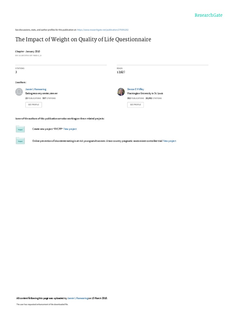 The Impact of Weight On Quality of Life Questionnaire: January 2010 ...