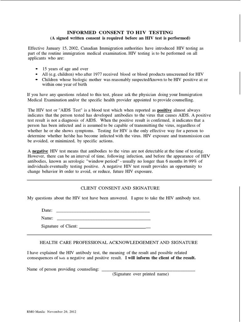 Hiv Consent Form (Canada) | Download Free PDF | Diagnosis Of Hiv/Aids | Hiv