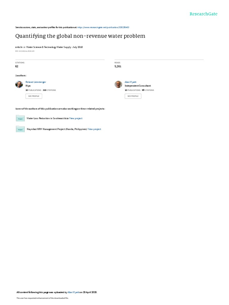 QuantifyingTheGlobalNon RevenueWaterProblem Liemberger | PDF | Water ...