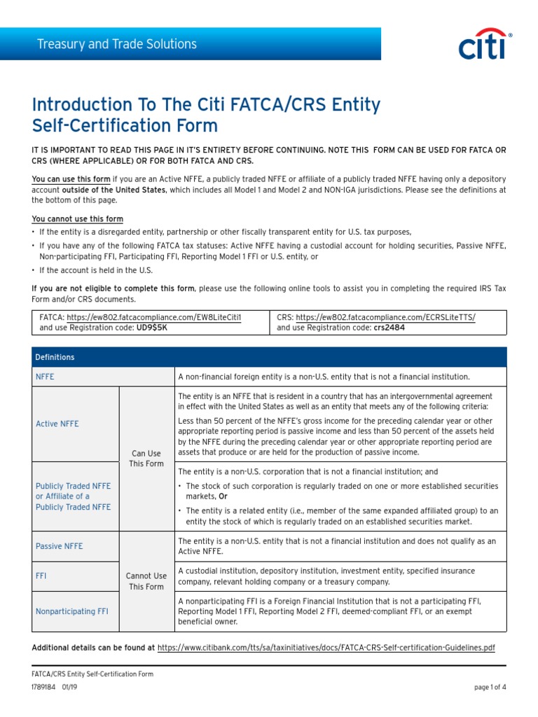 FATCA CRS Self Certification Client Form | PDF | Securities (Finance ...