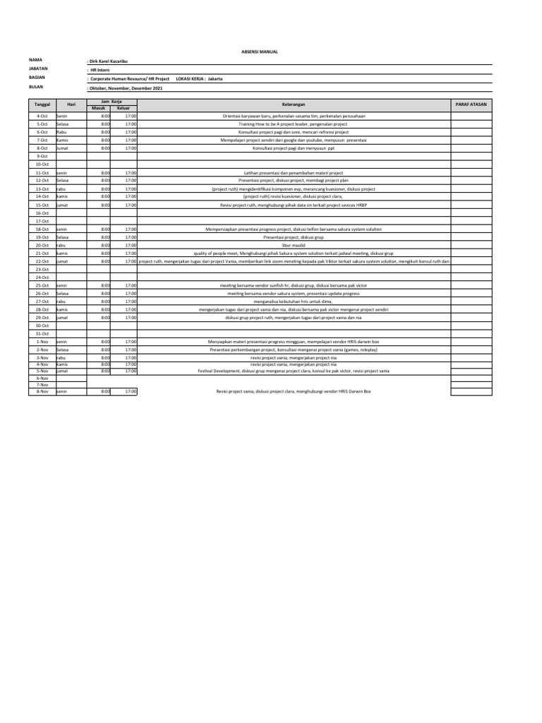 Form Absen Manual - Dirk Karel Week 11 | PDF