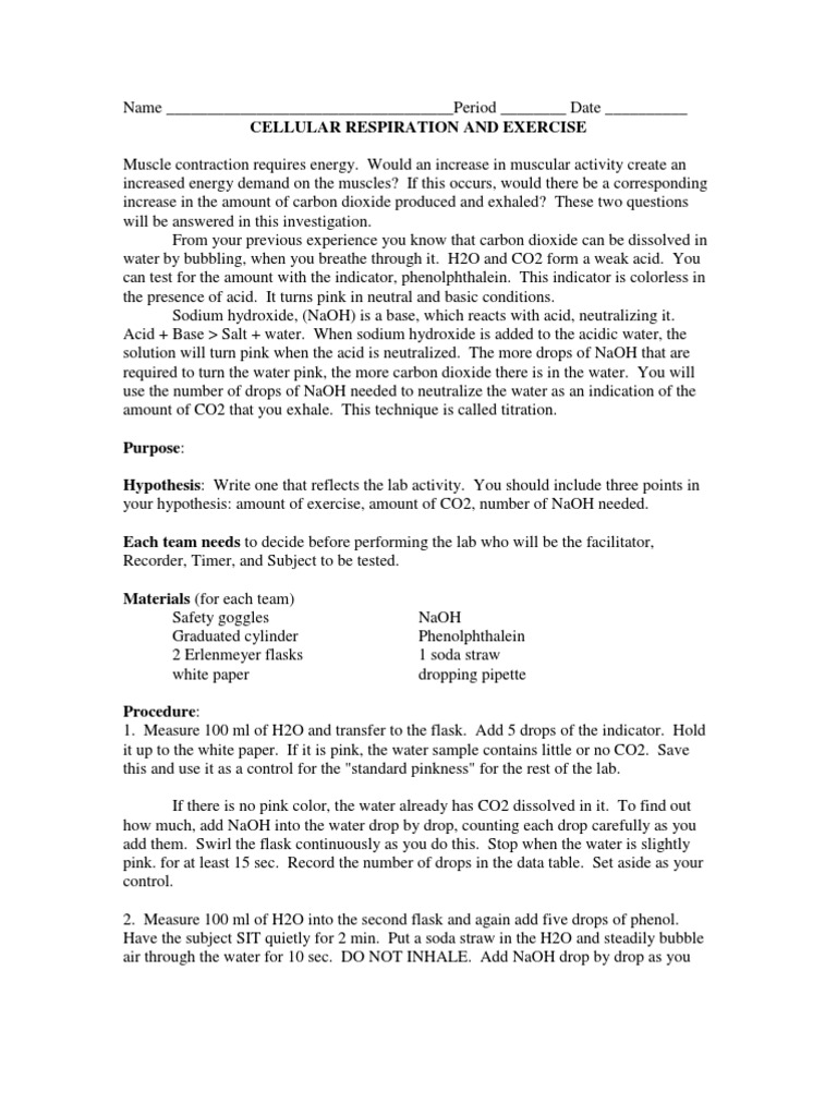 Cellular Respiration Lab | PDF | Sodium Hydroxide | Materials