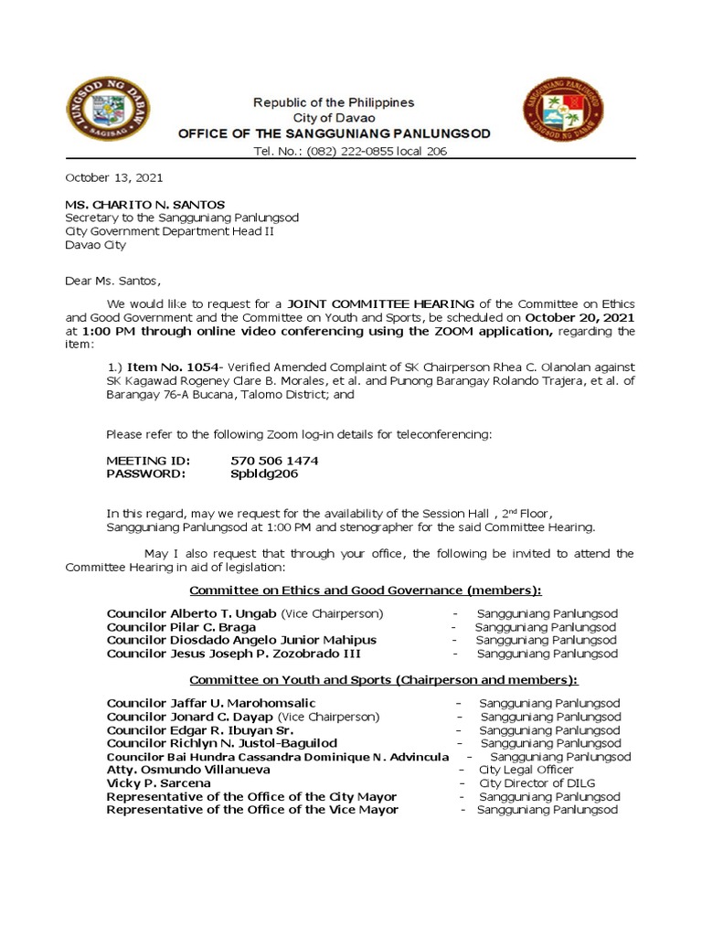 Joint Committee Hearing Request | PDF | Governance | Government ...