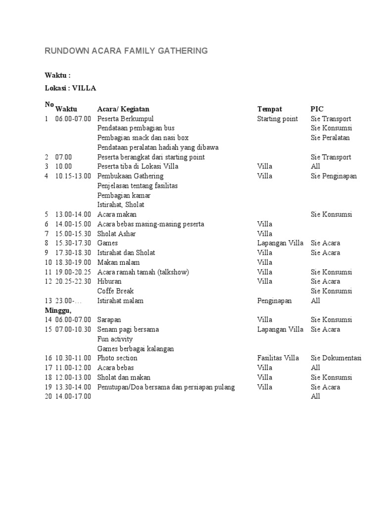 Rundown Acara Family Gathering | PDF