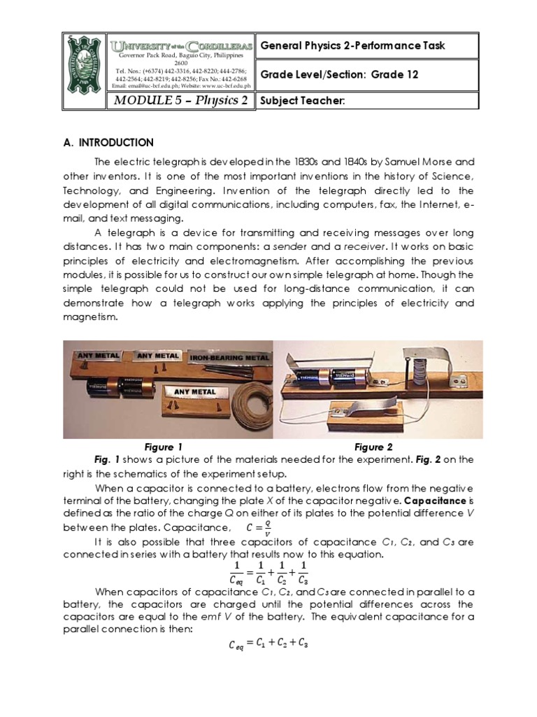 MODULE 5 - Physics 2: General Physics 2-Performance Task Grade Level/Section: Grade 12 Subject ...