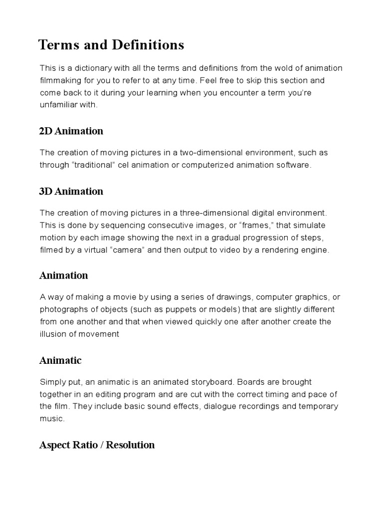 07 - Terms and Definitions | PDF | Animation | 3 D Computer Graphics