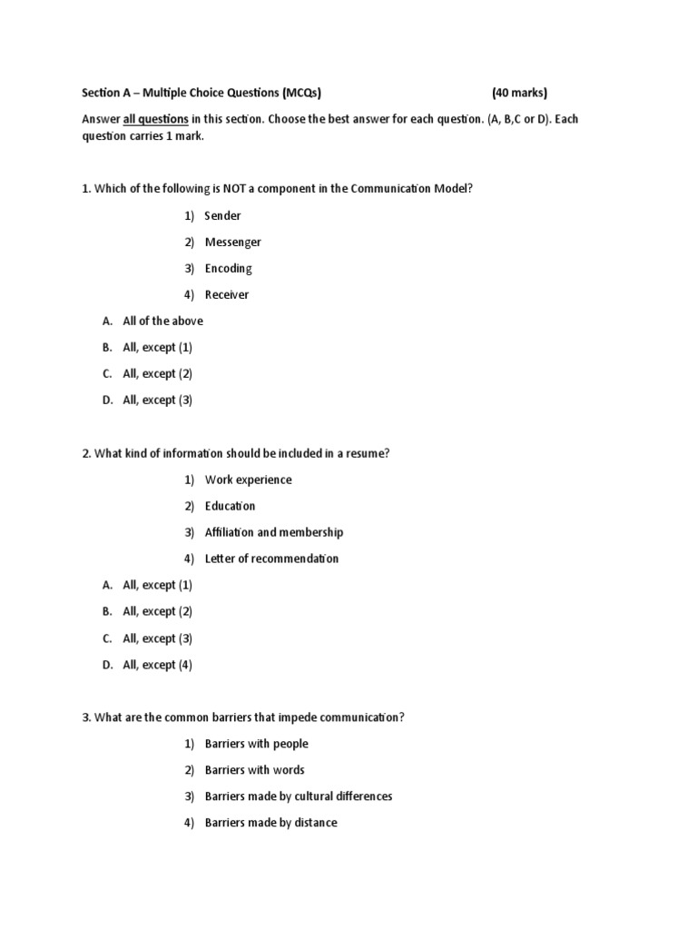 Sample MCQ Questions | PDF | Communication | Cognitive Science