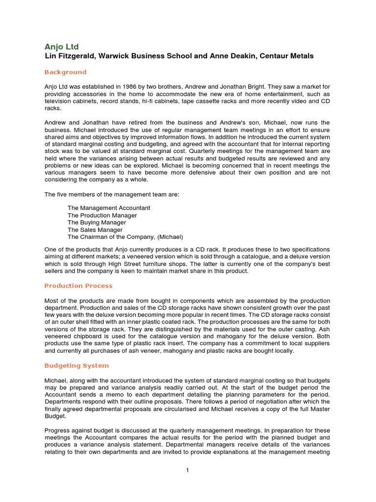 2 Standard Costing Case Study | PDF | Business Process | Market (Economics)