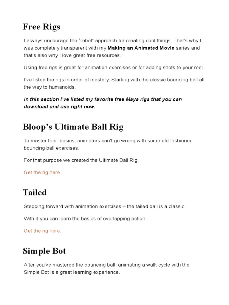 Free Rigs: in This Section I've Listed My Favorite Free Maya Rigs That ...