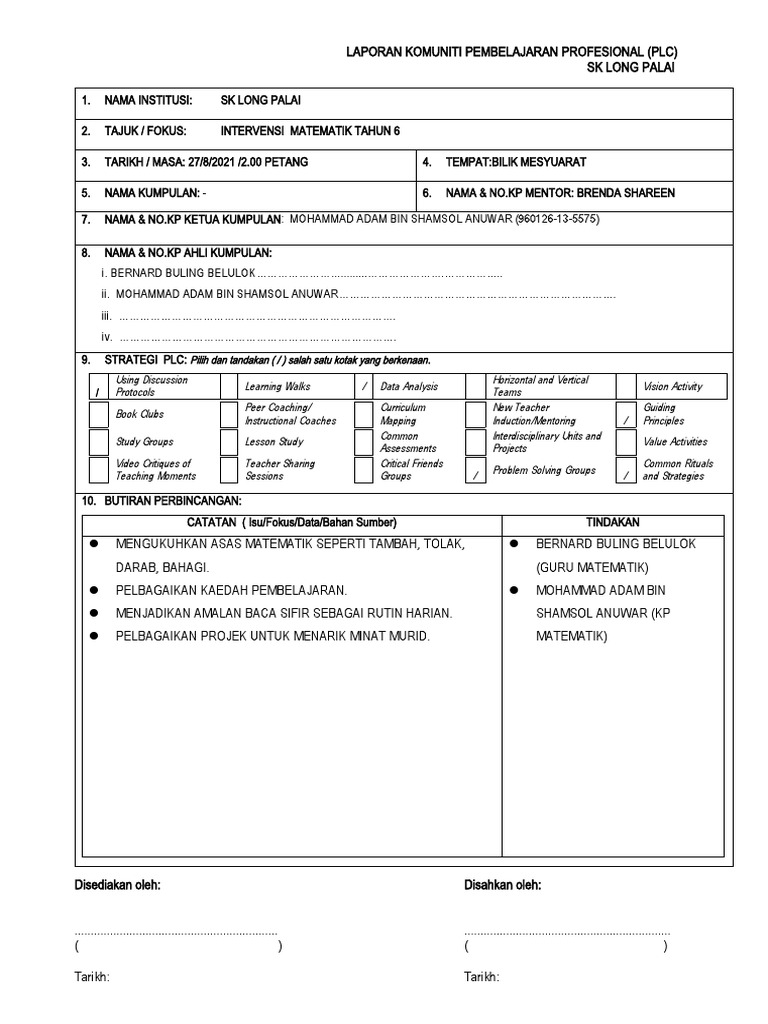 Borang Laporan PLC | PDF