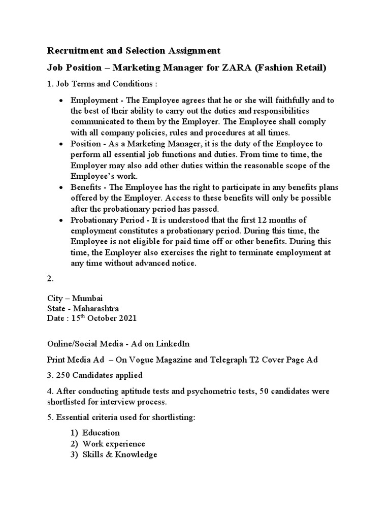 ZARA Marketing Manager Recruitment Process | PDF | Recruitment | Employment