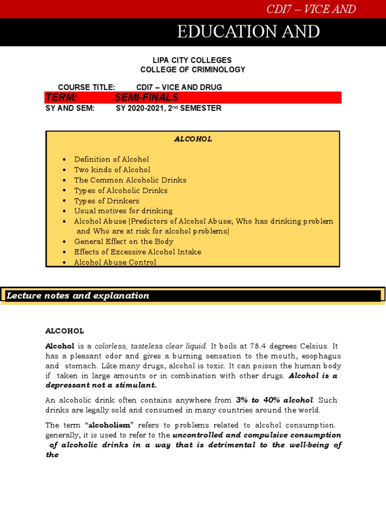Cdi7semis Lesson 2 - Alcohol | PDF | Alcoholism | Alcoholic Drinks