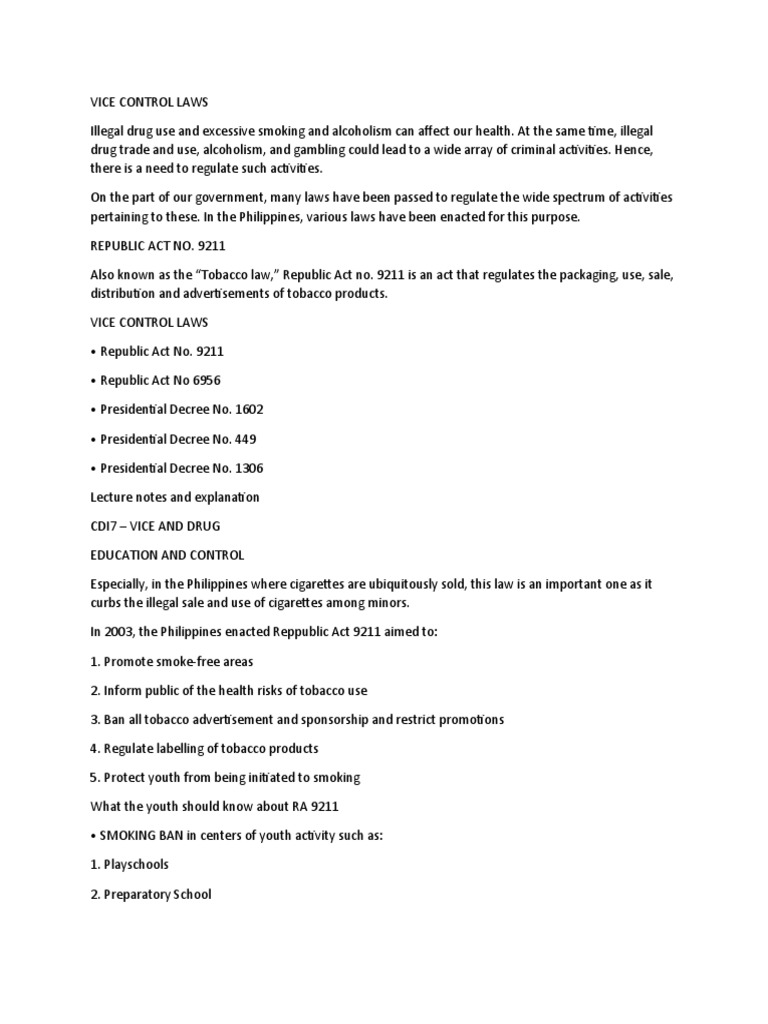 Vice Control Laws Cdi7 | PDF | Alcoholism | Alcoholic Drinks