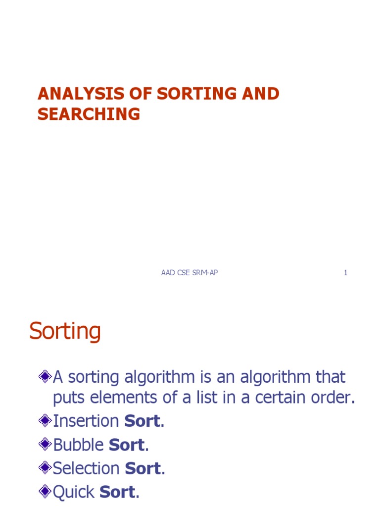 1.4 Analysis of Sorting - Searching | PDF