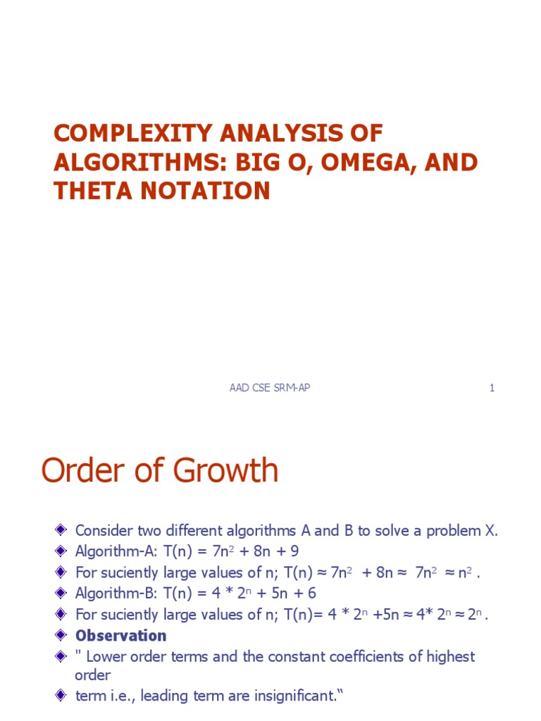 1.3 Complexity Analysis of Algorithms - Big O, Omega, and Theta Notation | PDF | Time Complexity ...