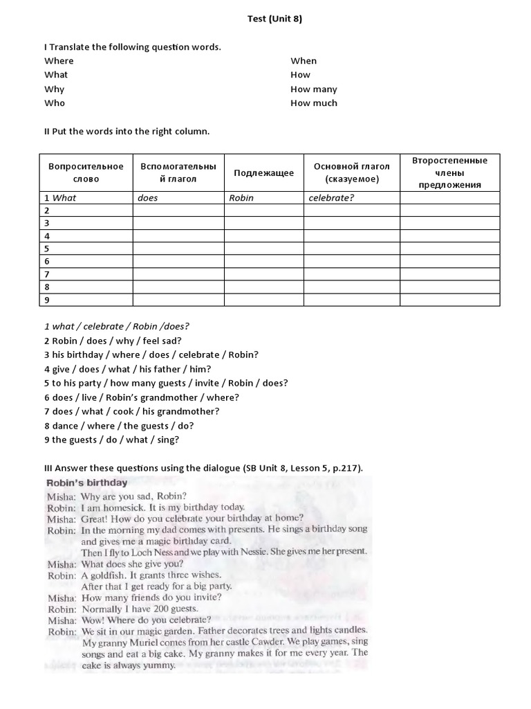 5 Klass Test Unit 8 | PDF