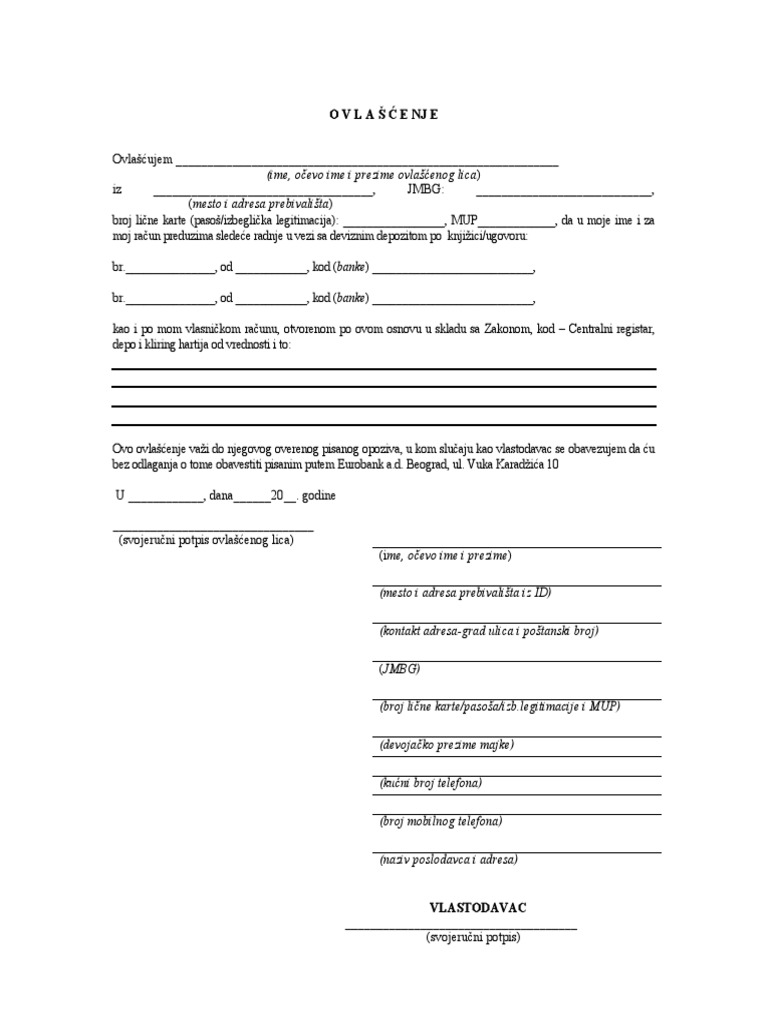 Obrazac Ovlascenja | PDF