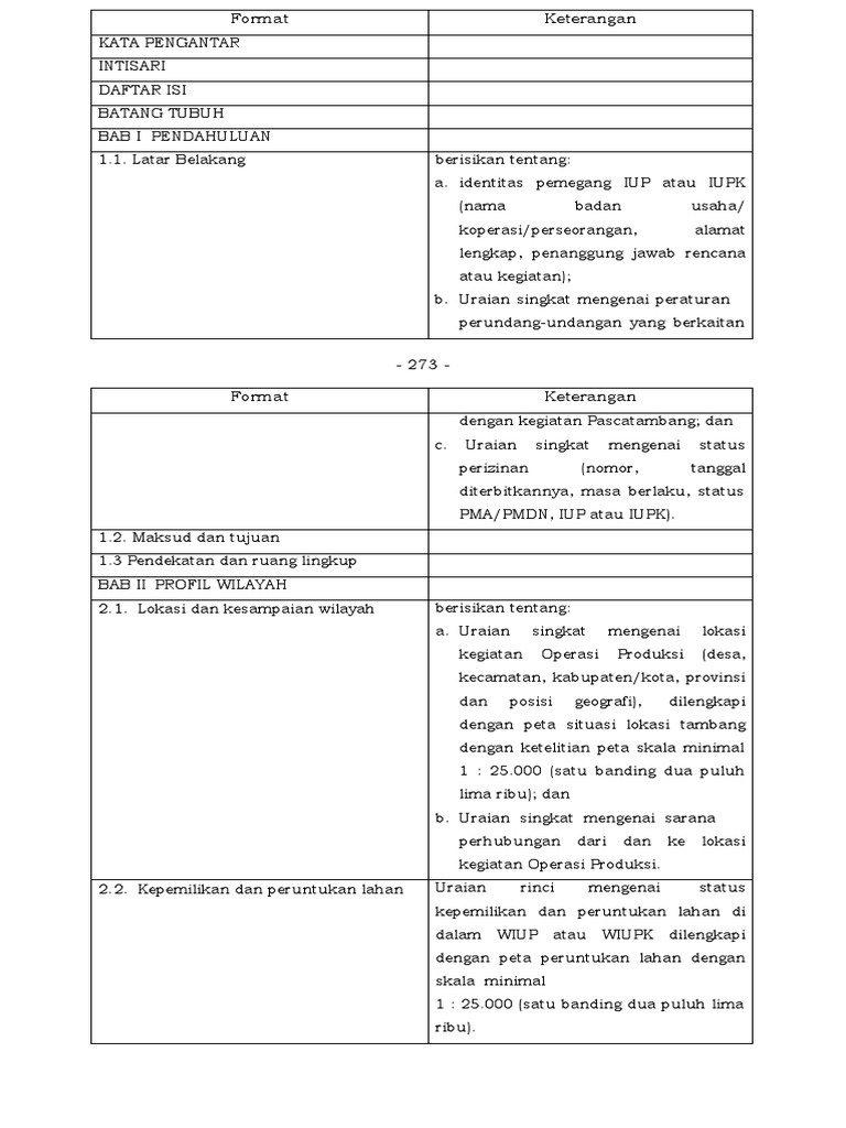 Matrik 3 Format Penyusunan Rencana Pascatambang | PDF