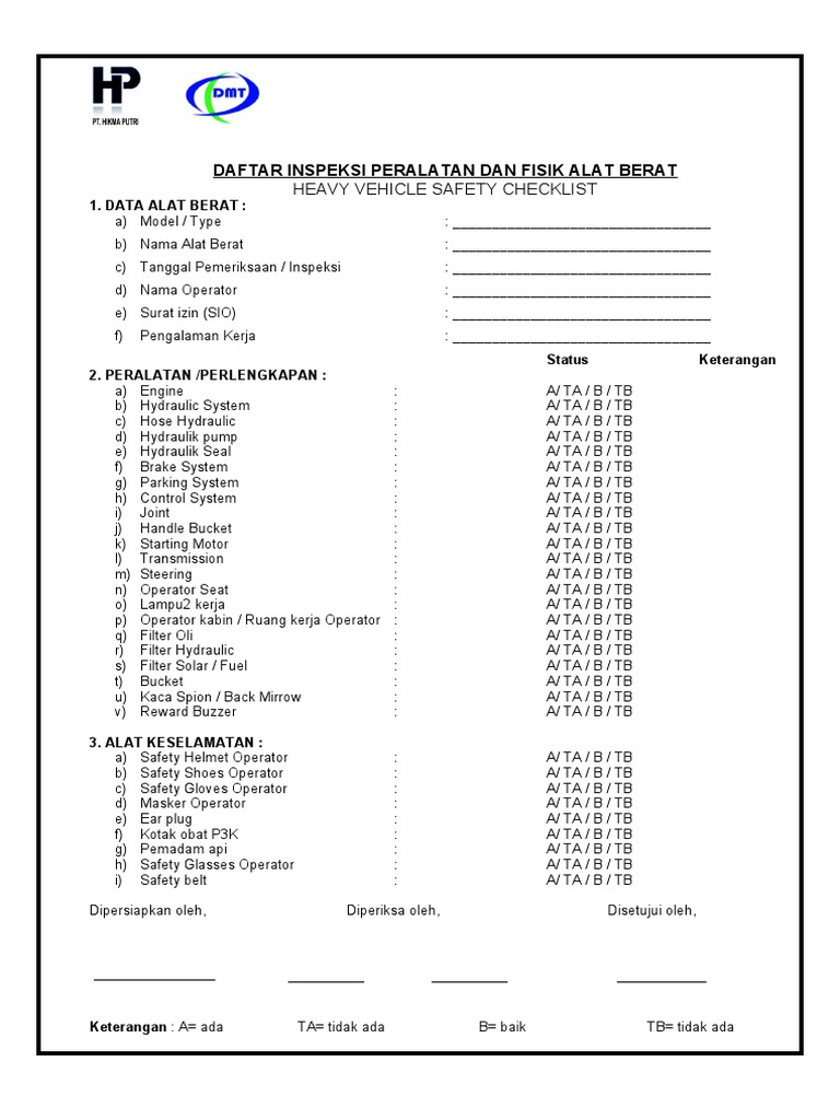 Heavy Vehicle Inspection Checklist | PDF | Mechanical Engineering | Car