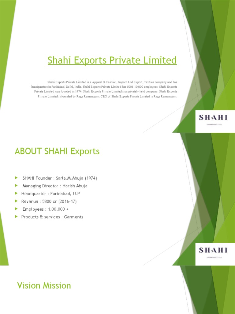 Shahi Exports: Leading Apparel Manufacturer | PDF | Art | Lifestyle