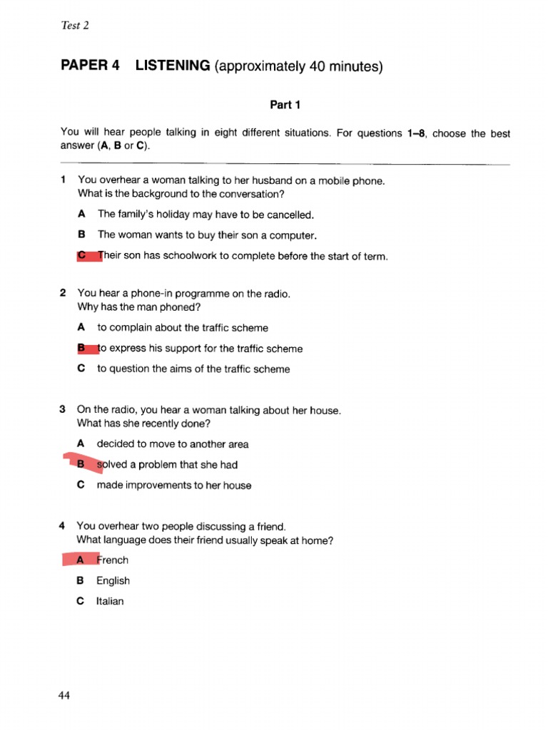 Paper 4 Listening: (Approximately 40 Minutes) | PDF
