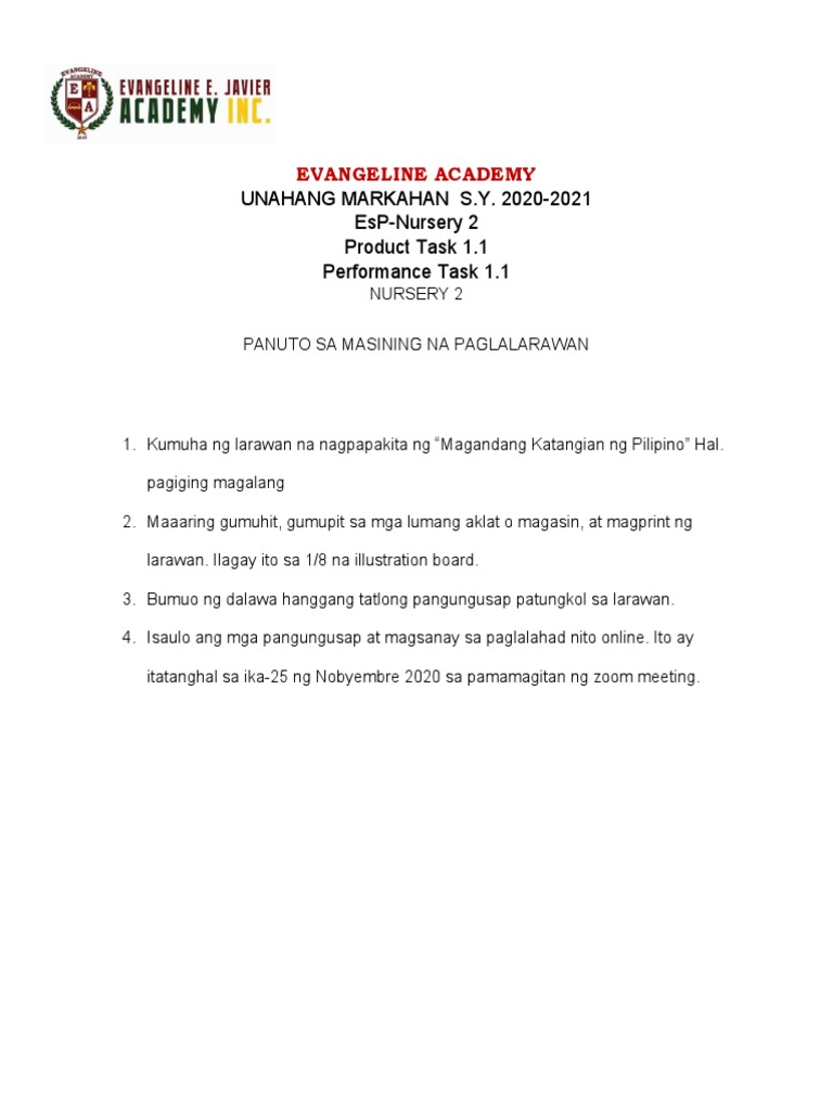 Performance Task 1.1 and Product Task 1.1 in Esp | PDF