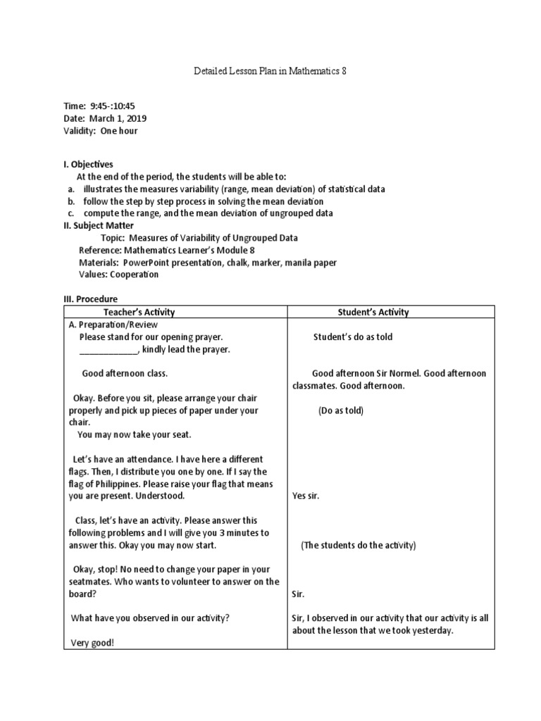Measures of Variability Lesson | PDF | Statistical Dispersion | Mean