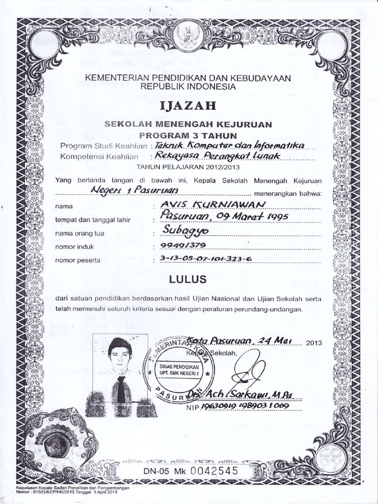 Ijasah + Transkrip Nilai SMK | PDF