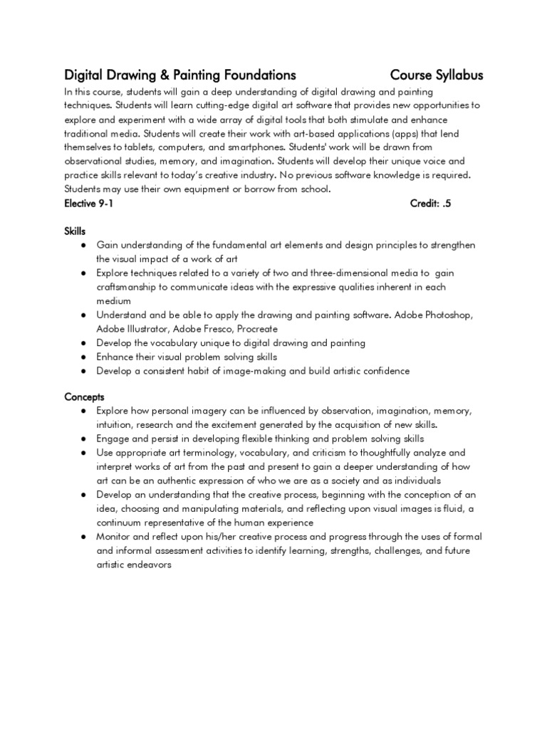 Digital Drawing & Painting Foundations Course Syllabus | PDF | Drawing ...