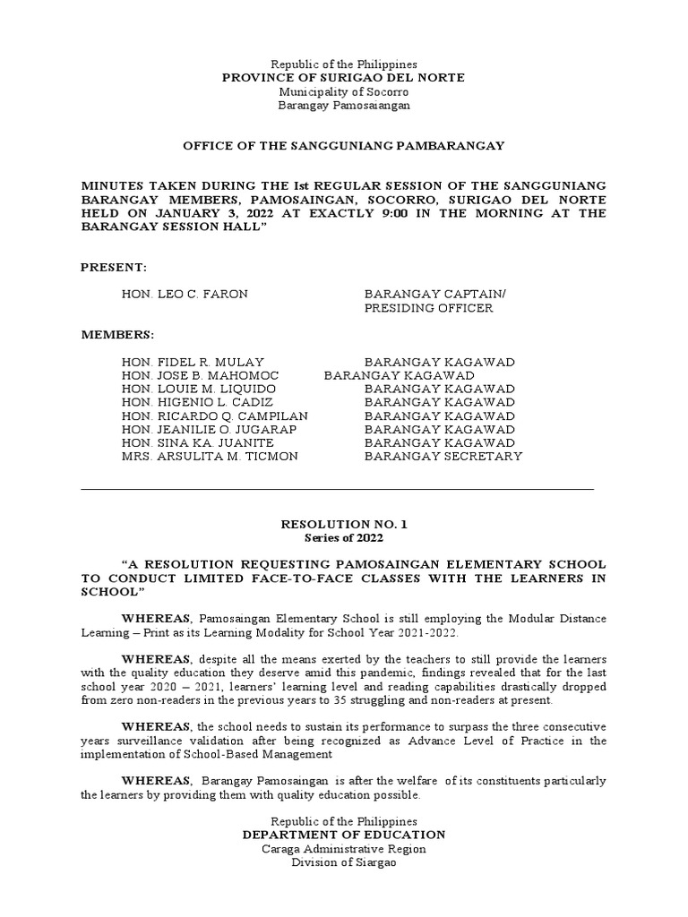 Brgy. Resolution | PDF