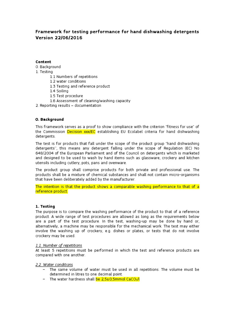 Framework For Testing Performance For Hand Dishwashing Detergents ...