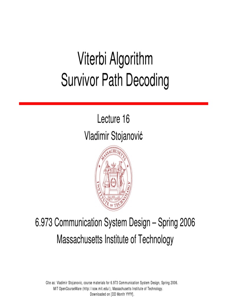 Slides Survivor Path Decoding Viterbi Lecture - 16 | PDF ...