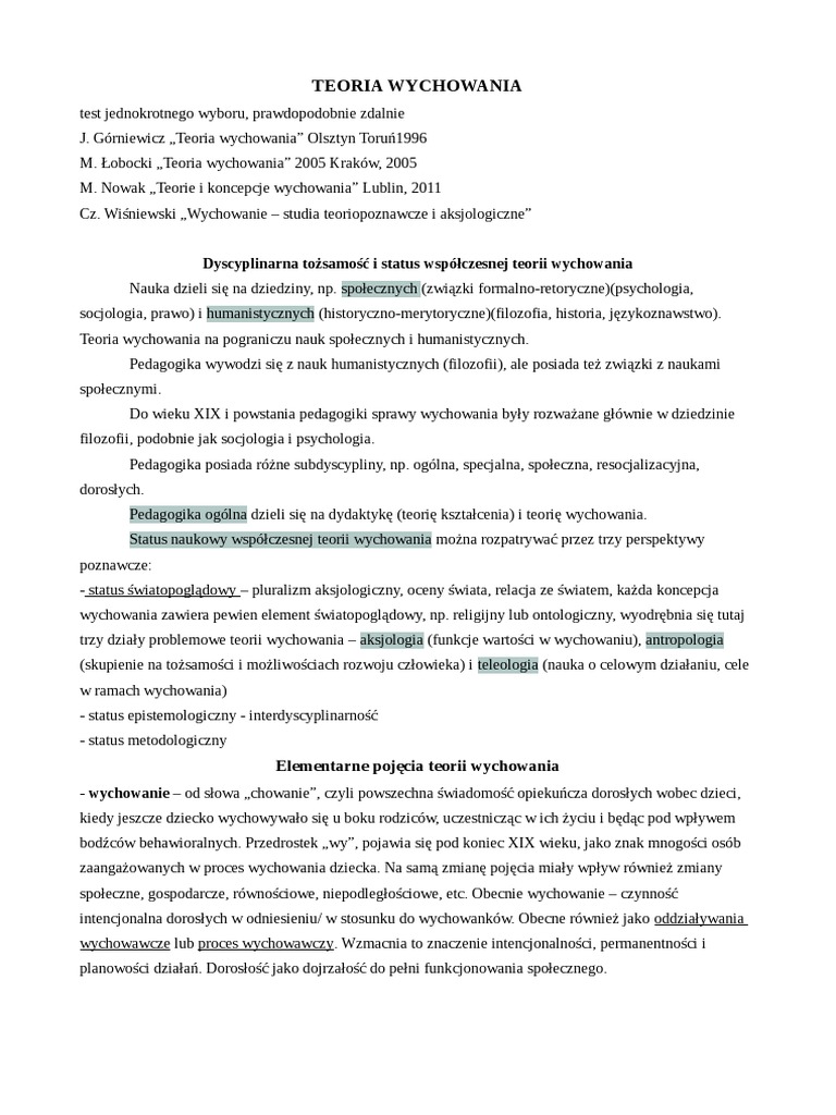 Teoria Wychowania | PDF