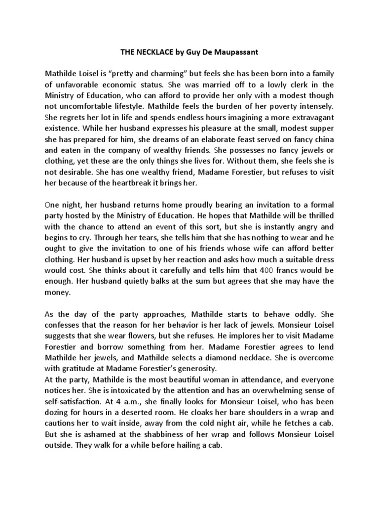 THE NECKLACE by Guy de Maupassant | PDF