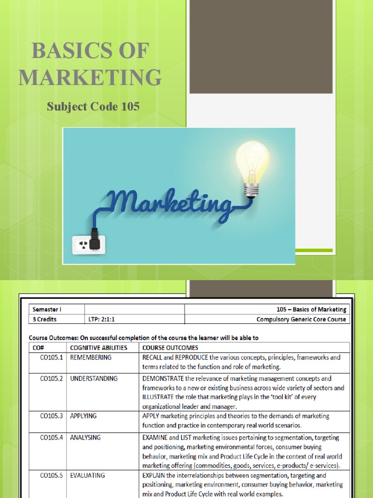 Basics of Marketing: Subject Code 105 | PDF | Marketing | Sales