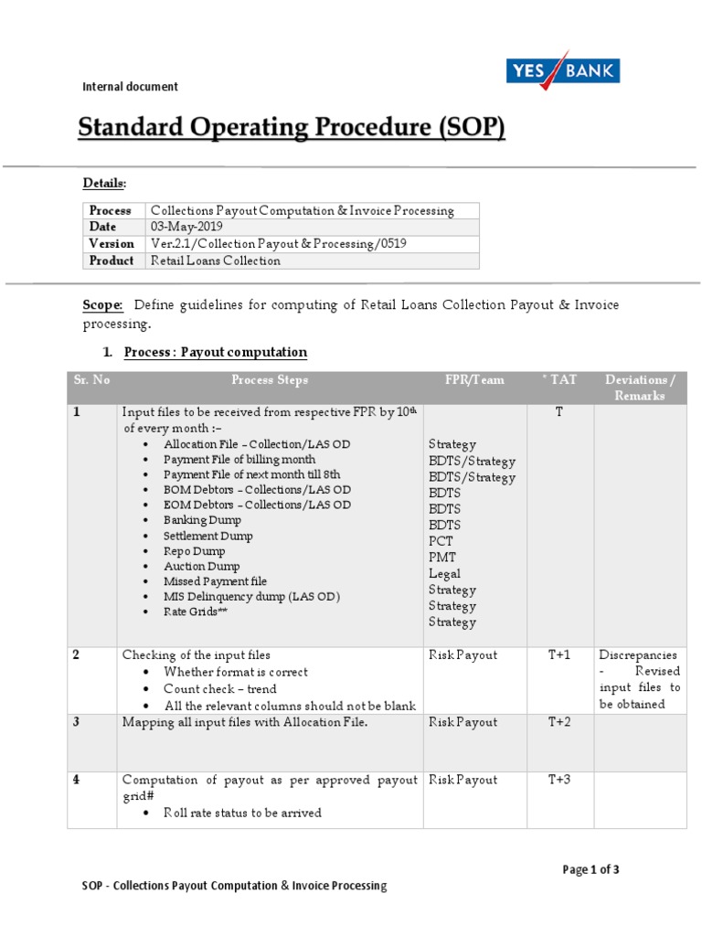 SOP Collections Payout Computation Invoice Processing Version 2. 1 ...