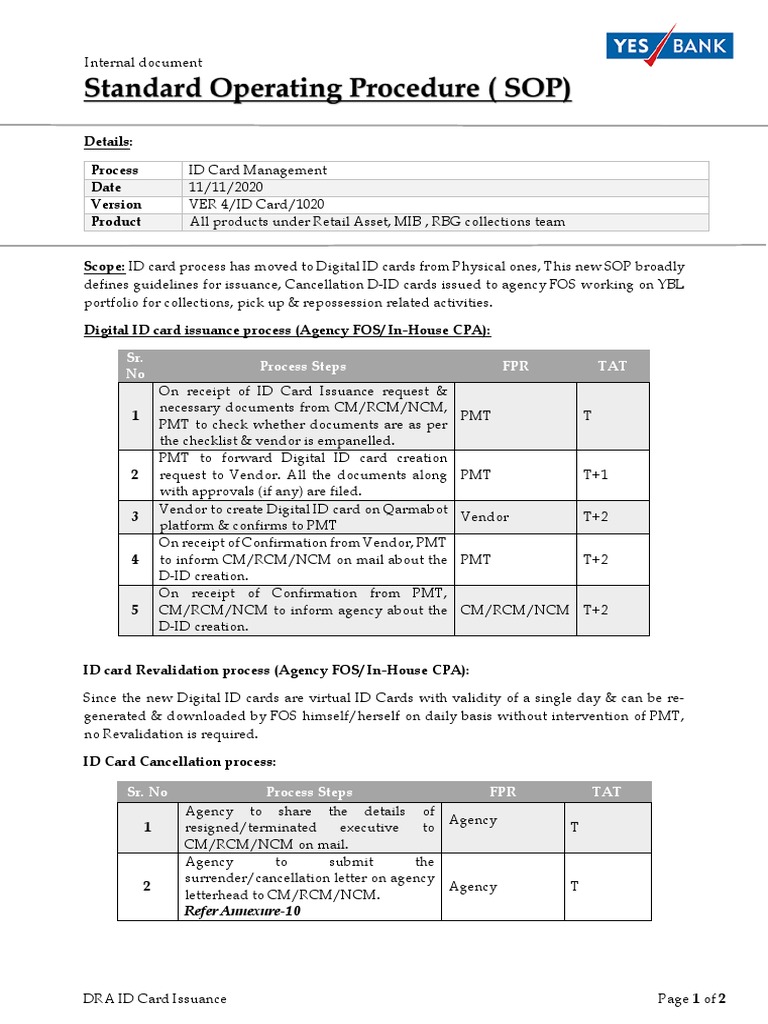 Digital ID Card Issuance SOP | PDF | Identity Document