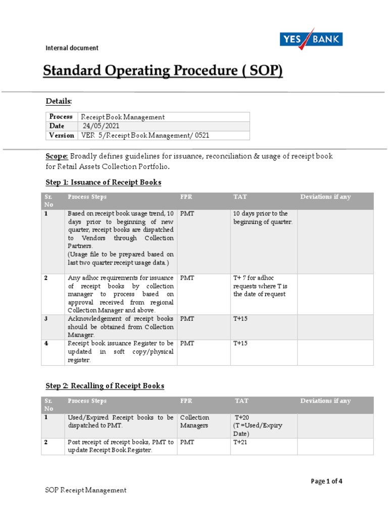 SOP Receipt Book Management - Version 5 | PDF | Receipt | Business