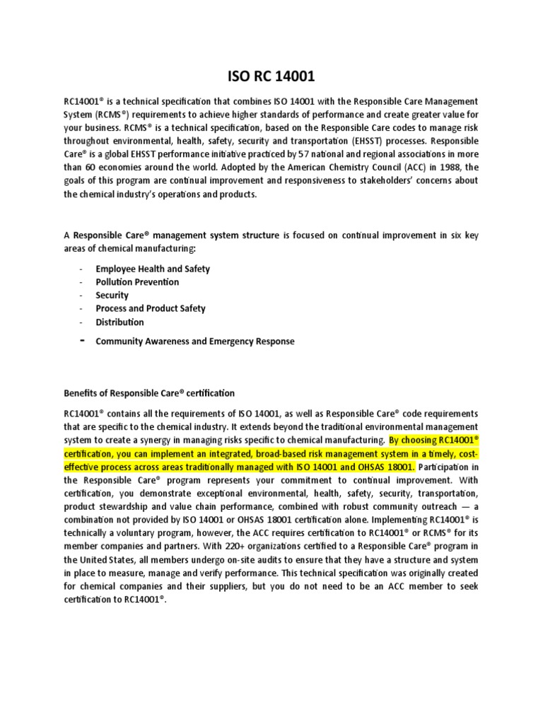 RC 14001 Standard | PDF | Occupational Safety And Health | Audit