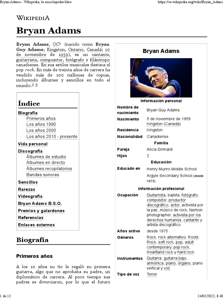 Bryan Adams - Wikipedia, La Enciclopedia Libre | PDF | Musica Popular ...