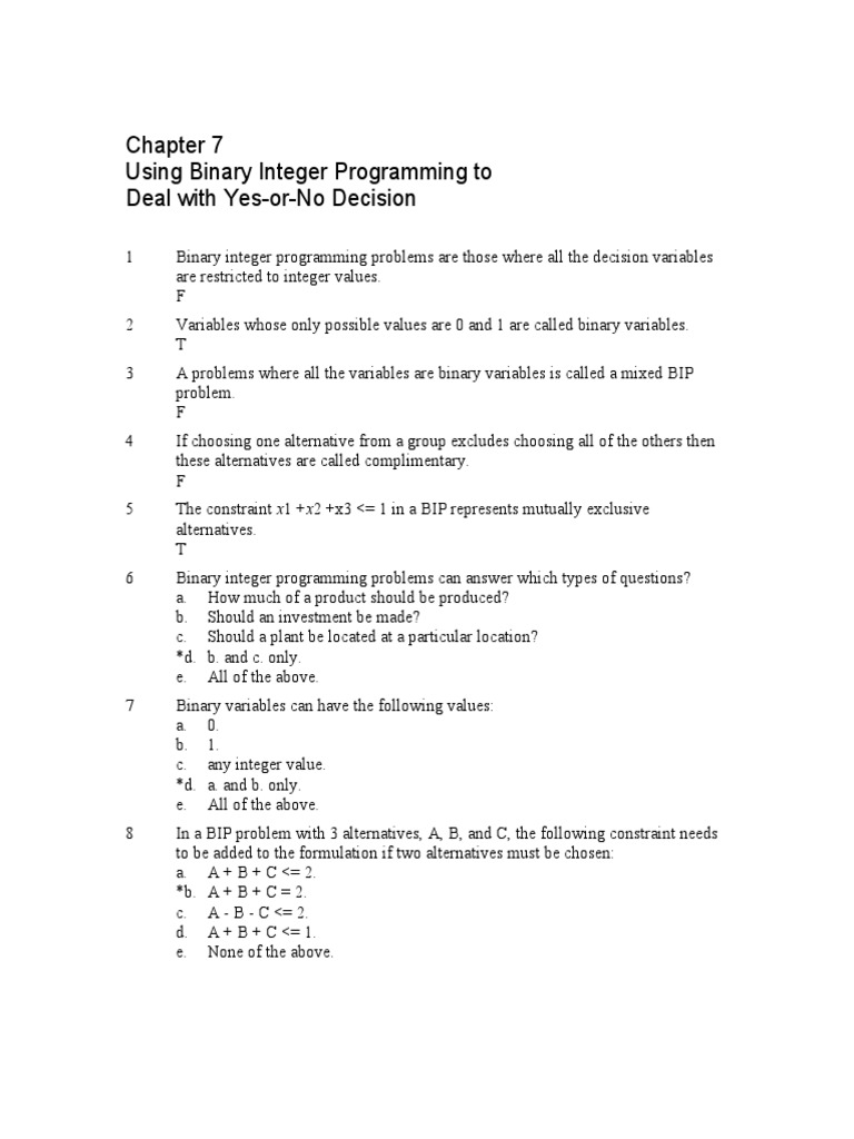 Using Binary Integer Programming To Deal With Yes-or-No Decision | PDF ...
