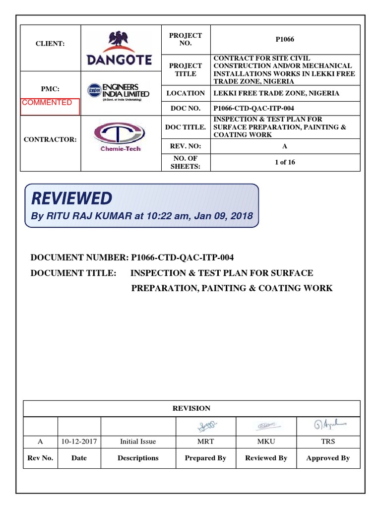 P1066-CTD-QAC-ITP-004-Rev-A-Inspection & Test Plan For Surface ...