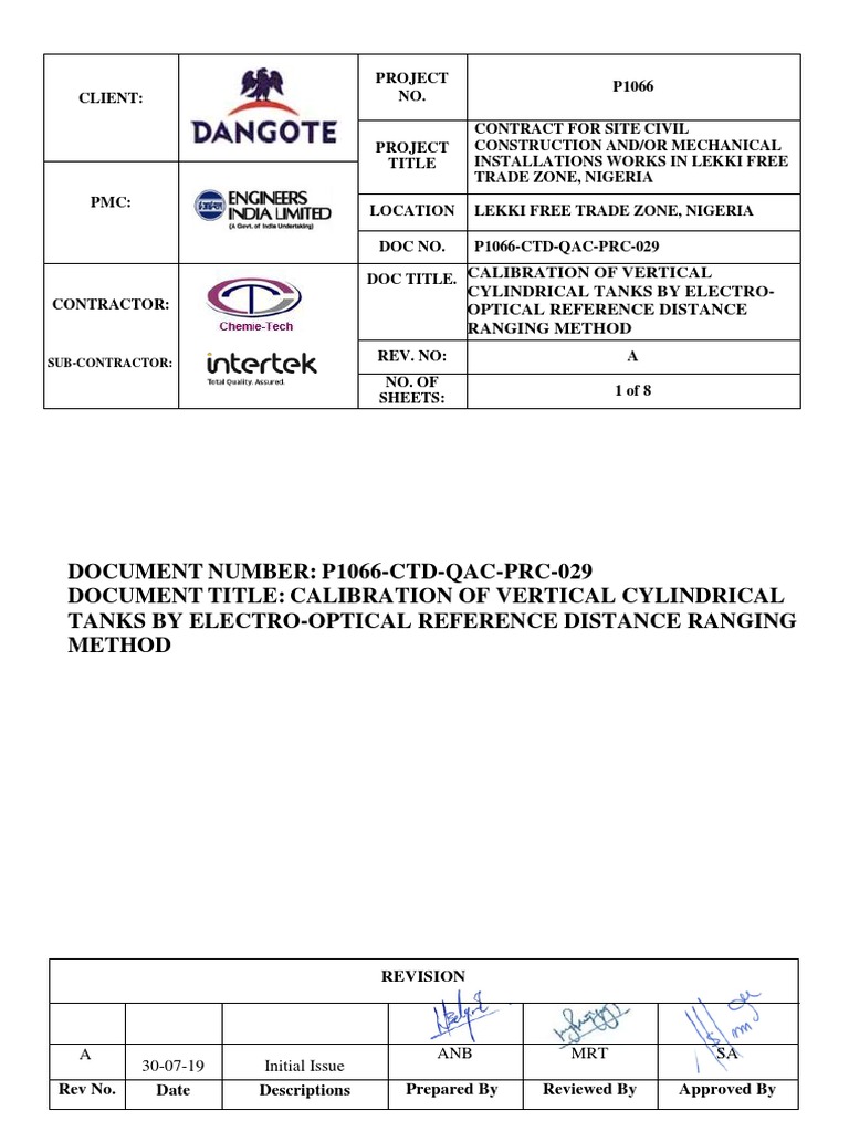 Tank Calibration Procedure by EORDR Method | PDF | Calibration | Surveying